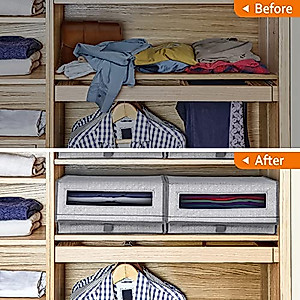 Utureal Fabric Storage Container with Clear Window and Hinged Lid, Collapsible Storage Bin Organizer for Dress, Shirt, Shoes, Boots, Clothe Toys Box for Shelf Closet, Lid Can Open after Stack up| Grey