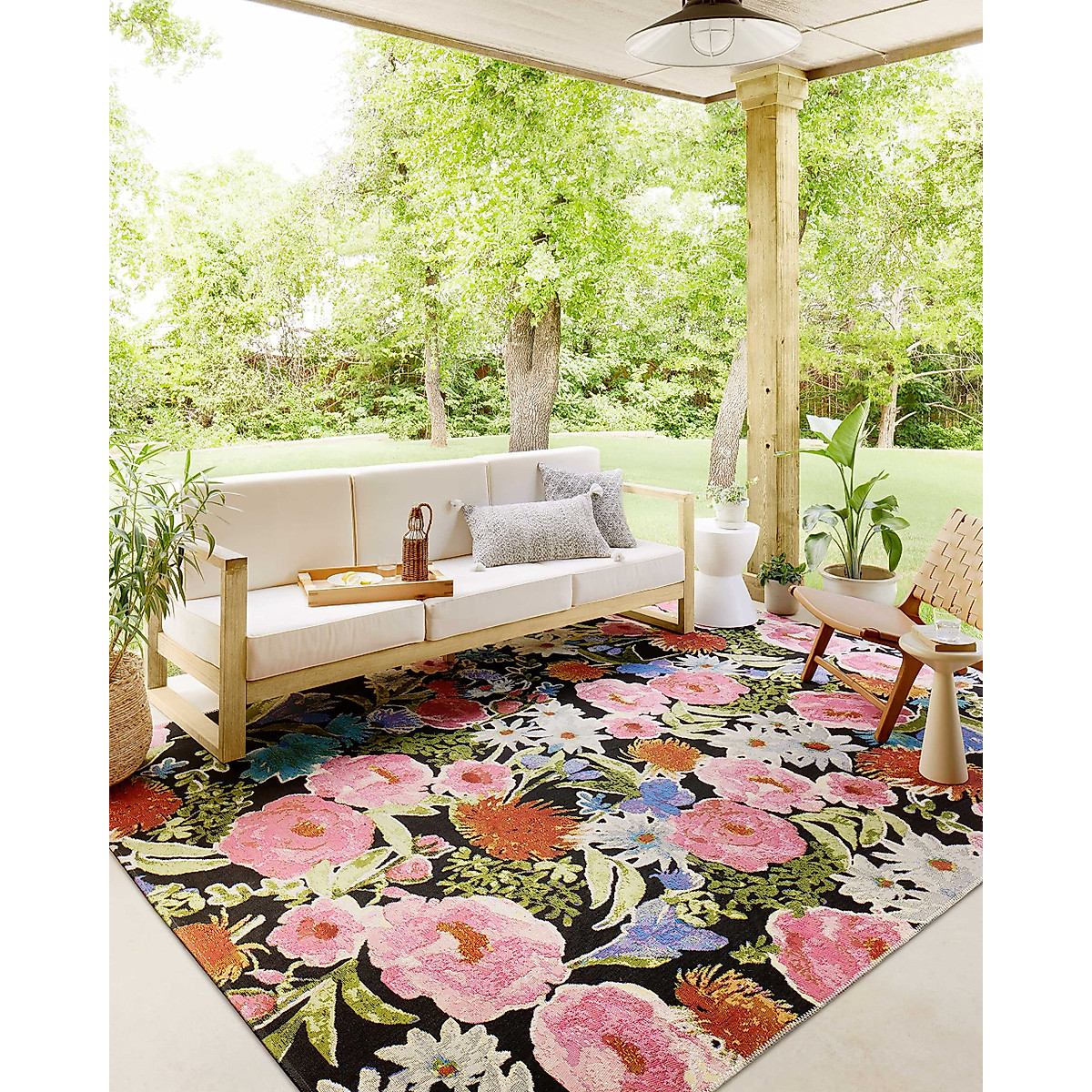 Loloi II Botanical Black/Multi 3'-3" x 3'-3" Round Accent Rug