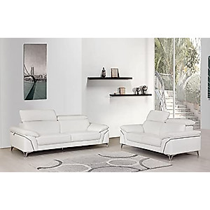 Blackjack Furniture Naples Italian Leather Adjustable Headrests, Sofa, 88", White
