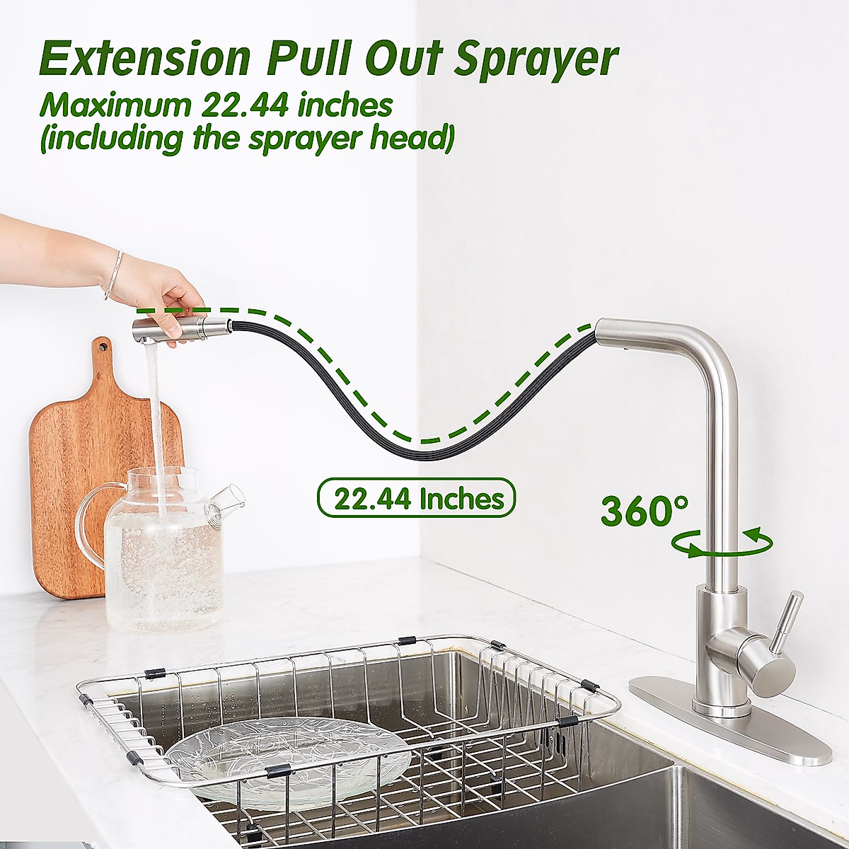 TRYWELL Kitchen Faucets with Pull Down Sprayer Stainless Steel Kitchen Sink Single Handle Utility Faucet Modern Brushed Nickel Faucet and Deck Plate for Kitchen Bar Camper RV