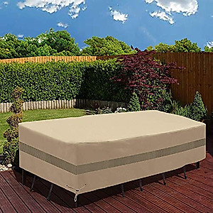 SunPatio Patio Rectangular Table and Chairs Cover, Heavy Duty Waterproof Outdoor Furniture Set Cover for Dining Set, Weather Resistant Conversation Sectional Set Cover, 90''L x 60''W x 30''H, Beige