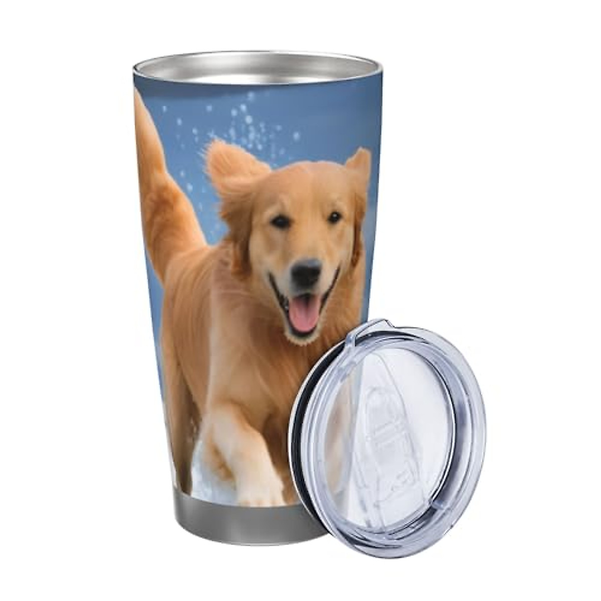 NHJKLWQSZ Golden Retriever Dogs 20oz Stainless Steel Tumbler With Lid And Straw, Double Wall Vacuum Insulated Coffee Mug Travel Cups Leak-Proof Lid For Hot And Cold Drinks, Metal Straws And Brush