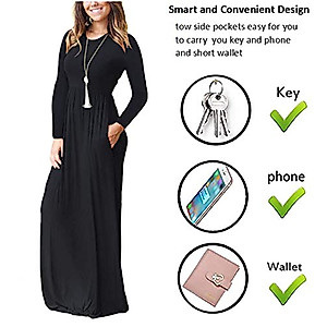 PCEAIIH Women Long Sleeve Loose Plain Maxi Dresses Casual Long Dresses with Pockets Black X-Large
