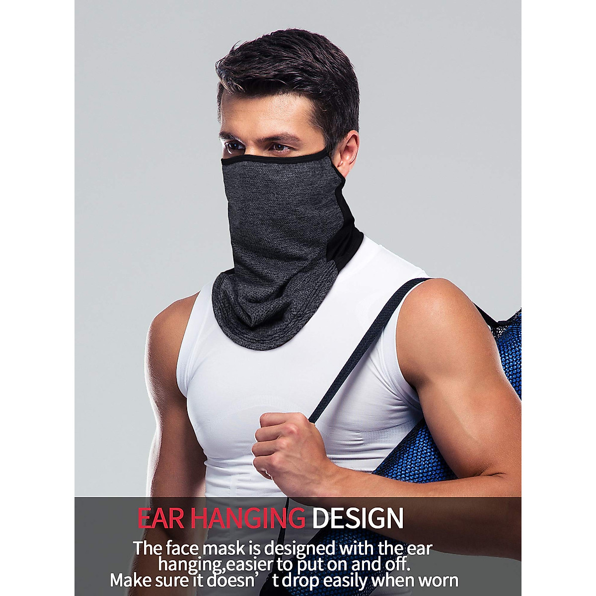 4 Pieces Neck Gaiter Bandana Face Mask with Ear Loops Face Covers Neck Scarf Mask Dust UV Sun Protection for Men Women(Black, White, Navy Blue, Grey)