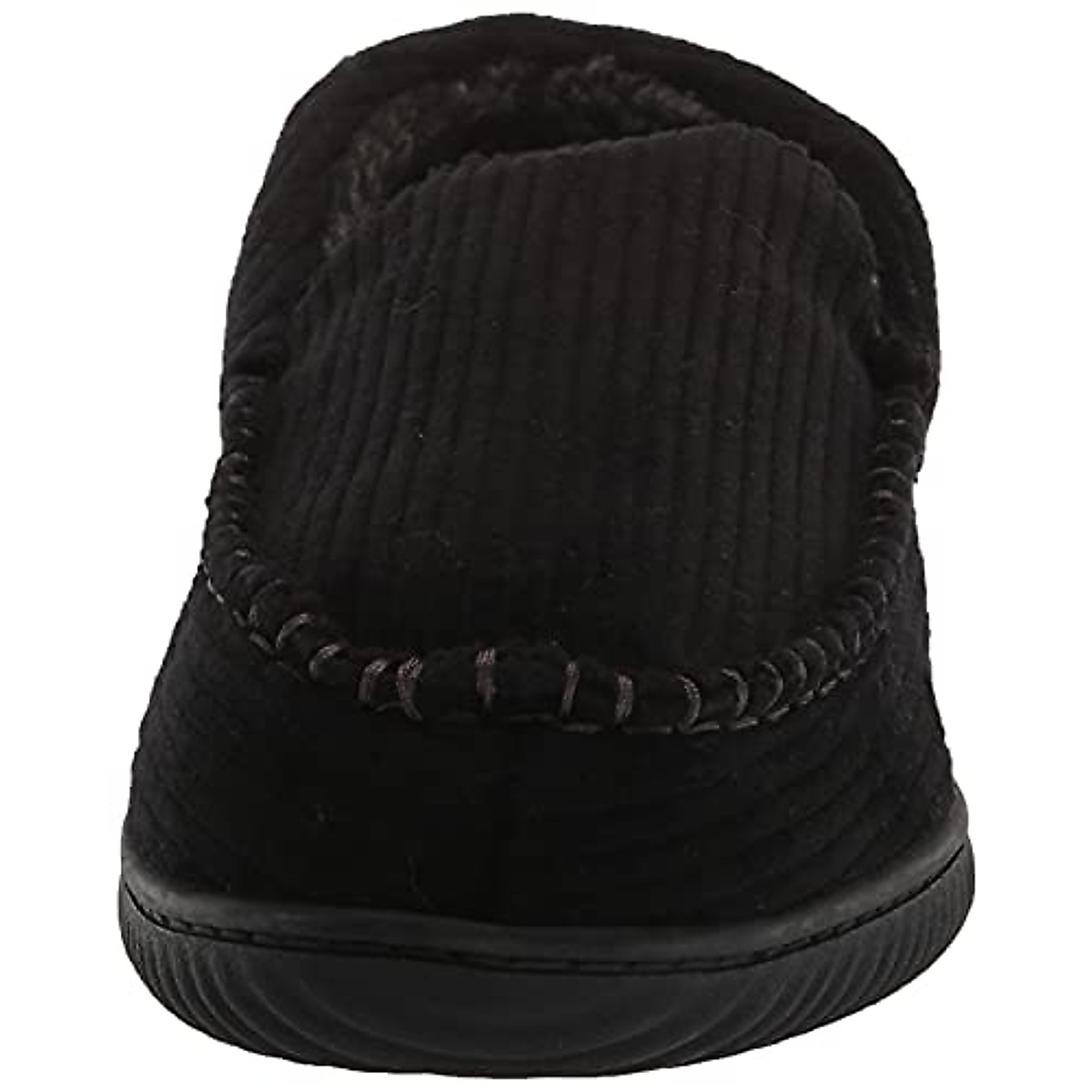 Dearfoams Men's Niles Corduroy Moccasin Slipper, Black, Small
