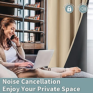 BGment Thermal Insulated 100% Blackout Curtains for Bedroom with Black Liner, Double Layer Full Room Darkening Noise Reducing Rod Pocket Curtain (42 x 84 Inch, Beige, 2 Panels)