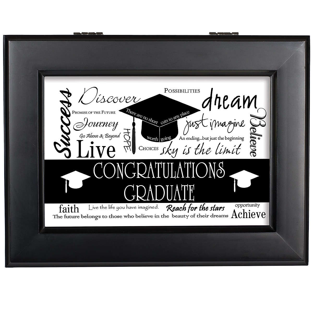 Cottage Garden Congratulations Graduate Matte Black Jewelry Music Box Plays Pomp and Circumstance