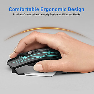 RIIKUNTEK Wireless Gaming Mouse, Computer Mouse Rechargeable with 3 Adjustable DPI, Silent Click, USB Receiver, LED Lights, 2.4GHz Portable Ergonomic RGB Optical Gamer Mice Mouse for Laptop PC Black