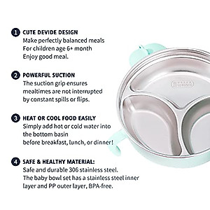 Qianliyer Stainless Steel Toddler Plates Set - Make Mealtime Fun and Warm With Insulated BPA Free Baby Bowl, Lid and Handle,Suction Bowls for Toddlers & Kids with Utensils (Pink)