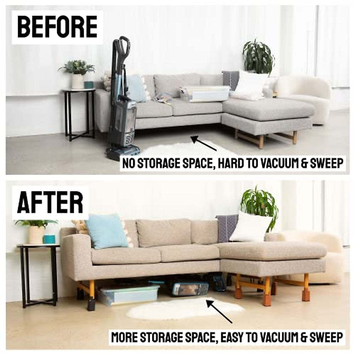 Goods4U Beige 4" Furniture Risers with Adjustable Screw Clamp | Easily Attaches to Legs with Diameter 0.8"-1.6" | Helps Posture, Back & Neck, Carpal Tunnel | Buy Now and “Level Up” Your Life!