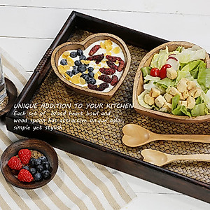 WOOD MASTER HUT Heart Shaped Wood Bowl Wooden Bowls and Heart Shaped Spoons - Rustic Heart Bowls Decorative - for Cereal, Soup, Smoothie, Salad and Dessert (6inch Set of 1)