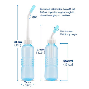 560 ml Large Portable Bidet Bottle Handheld Toilet Shataf Hand Spray Seat Water Sprayer Transparent Blue Bottle | Plus a Silicone Travel Bidet (Blue)