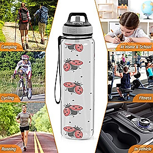 xigua Ladybug Water Bottle with Straw Lid,32 oz Leakproof Sport Water Bottle with Wide Handle for Gym,Cycling,School,Travel
