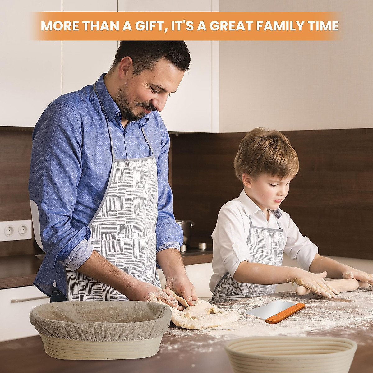 KIKCOIN Banneton Bread Proofing Basket, 10 Inch Oval Sourdough Bread Baking Supplies, Sourdough Proofing Basket Set of 2, Sourdough Starter Kit with Bread Lame, Linen Liner, Metal Scraper, Dough Whisk