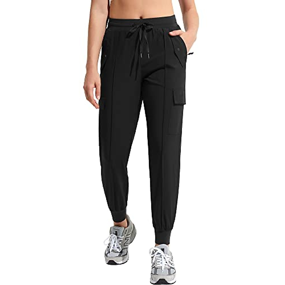 POLIVA Women's Cargo Hiking Pants Lightweight Joggers Quick Dry Golf Travel Casual Athletic Pants Water Resistant Black L