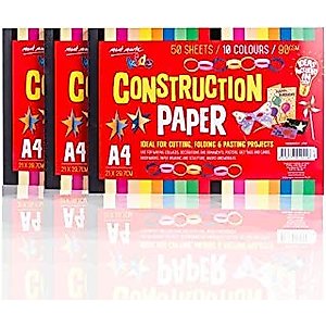 Mont Marte Construction Paper, Large Construction Paper for Kids, 10 Assorted Color 150 Sheets&A4 Size 90 GSM