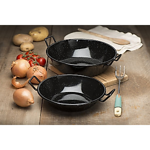 Zinel 4506 Pan Kadai/Wok with Handles, Enamel, Black/White Dots, 30cm