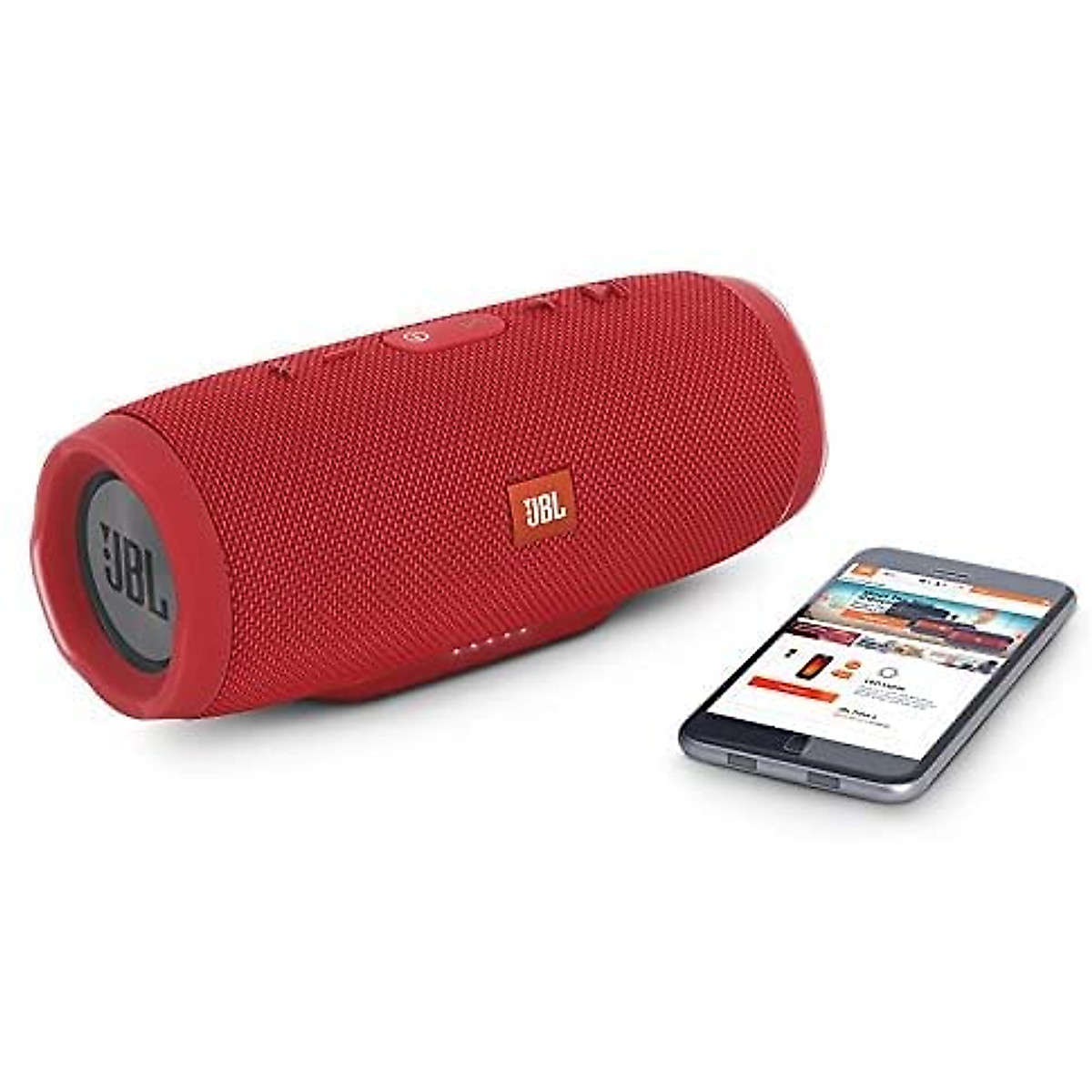 JBL Charge 3 Waterproof Portable Bluetooth Speaker, includes Microfiber Cleaning Cloth - Red