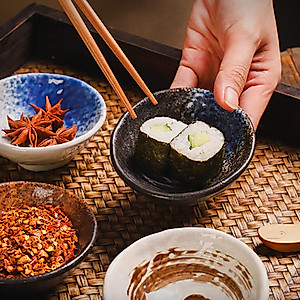 Tofficu Dinnerware Sets 4Pcs Ceramic Seasoning Dishes Reusable Sauce Bowls Japanese Side Dishe Dipping Bowl Mini Dip Bowls Set for Appetizer Snack Ketchup Condiments Dessert Soy Cutlery Set