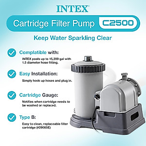 Intex 2500 Gallons Per Hour Above Ground Swimming Pool Cartridge Filter Pump System with a Pair of 59 Inch Long Pool Pump Accessory Hoses, Aqua