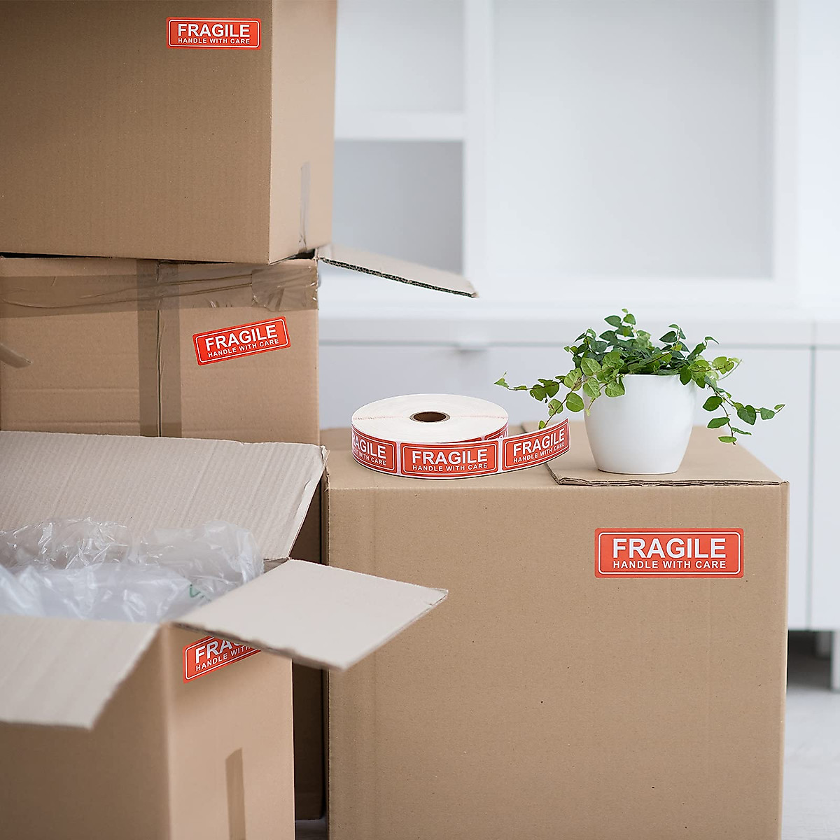 Fragile Stickers, Pacific Mailer 1" x 3" Fragile Handle with Care Warning Packing Shipping Label with Self Adhesive for Moving, Shipping [1000 Labels Per Roll]