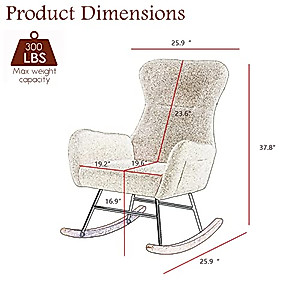 Velvet Rocking Chair for Baby Nursery, Comfy Small Rocker with 2 Pockets, Modern Upholstered Accent High Back Armchair for Living Room, Bedroom, and Office (Off White Velvet)