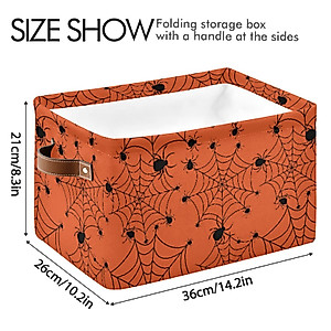 ALAZA Halloween Spiderweb Orange Foldable Storage Box Storage Basket Organizer Bins with Handles for Shelf Closet Living Room Bedroom Home Office 1 Pack