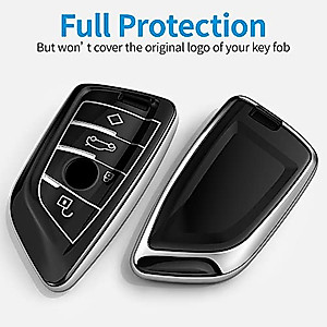 Tukellen for BMW Key Fob Cover,Special Soft TPU Key Case Cover Protector Compatible with BMW 2 5 6 7 Series X1 X2 X3 X5 X6 Remote/Smart Key,Key Shell (Black)