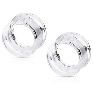 Pierced Owl Hollow Acrylic Double Flared Saddle Tunnel Plug Gauges, Sold As Pair (Clear, 10mm (00GA))