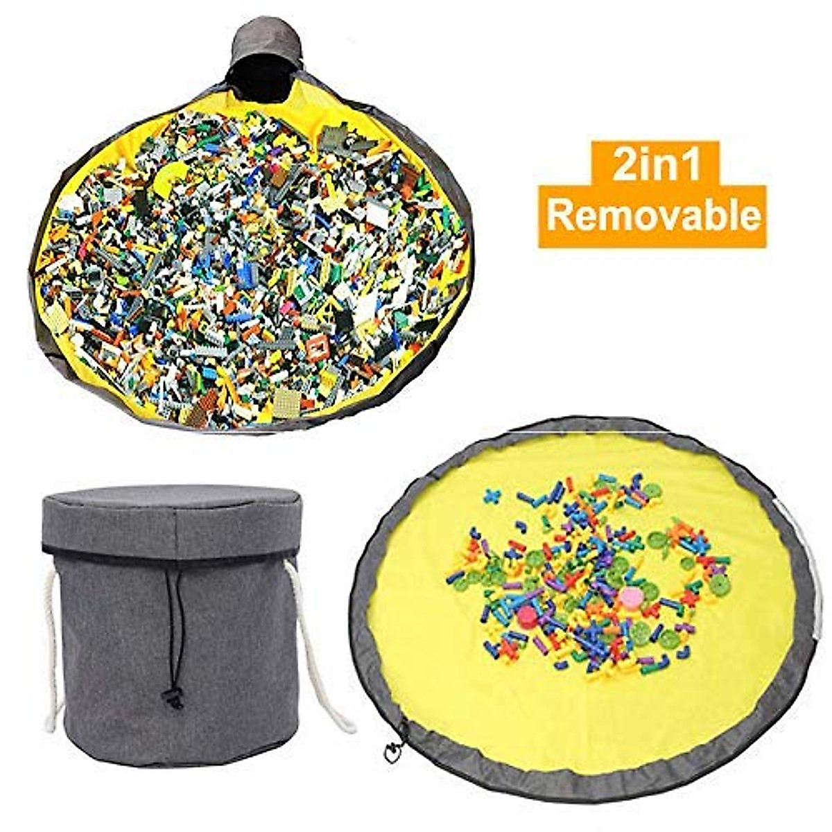 Toy Storage Basket and Play Mat Quick Storage Bag Collapsible Durable Basket- Prize Box, Reward Box, Treasure Chest for Baby/Kids/Toddlers In Toy Room, Classroom(gray)