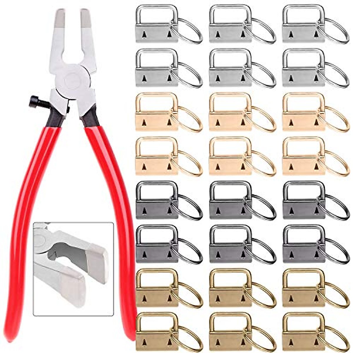 shynek Key Fob Hardware, Keychain Hardware Set Includes 40pcs Key Fob Hardware 1 Inch with Key Fob Hardware Pliers for Wristlet Keychain, Key Lanyard and Key Chain Making Hardware Supplies