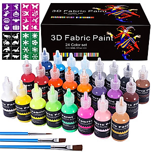 Emooqi Acrylic Paint Set, Acrylic Markers (24 Metallic & Glitter Colors) with 3 Brushes and 4 Stencils, Glow in The Dark & Vibrant Shades, Textile Paint for Clothing, Accessories,Ceramic,Glass