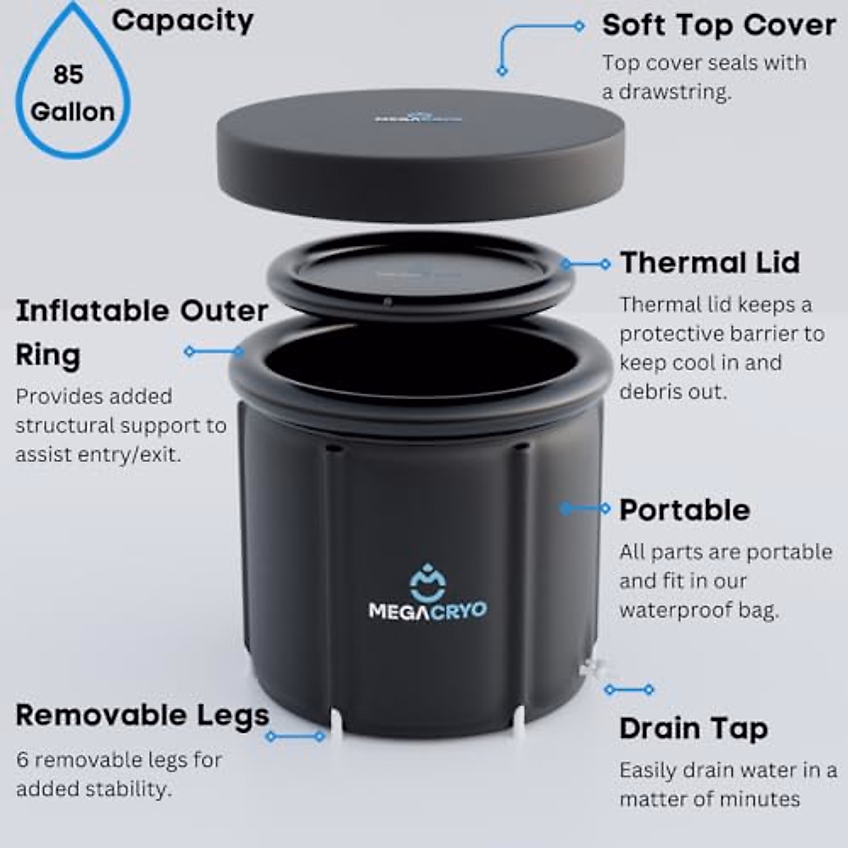 Megacryo Ice Bath Tub for Adults | Cold Plunge Tub for Athletes | Portable Cold Pod | Inflatable Pool for Cold Therapy and Cold Immersion (Ice Bath Tub)