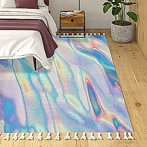 Boho Rug Holographic Foil Texture Abstract Soft Pastel Iridescent Background Area Rug Carpet Patio Rug Hallway Runner Rug Mat Pad Minimalist Home Decor for Living Room Bedroom Indoor Outdoor