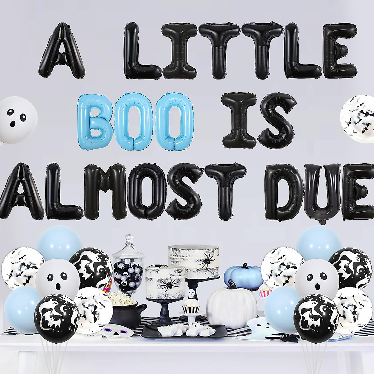 Wonmelody A Little Boo is Almost Due Baby Shower Decorations Halloween Baby Shower Decorations Blue Boy with A Little Boo is Almost Due Banner Ghost Balloon for Halloween Baby Shower Blue Boo Party