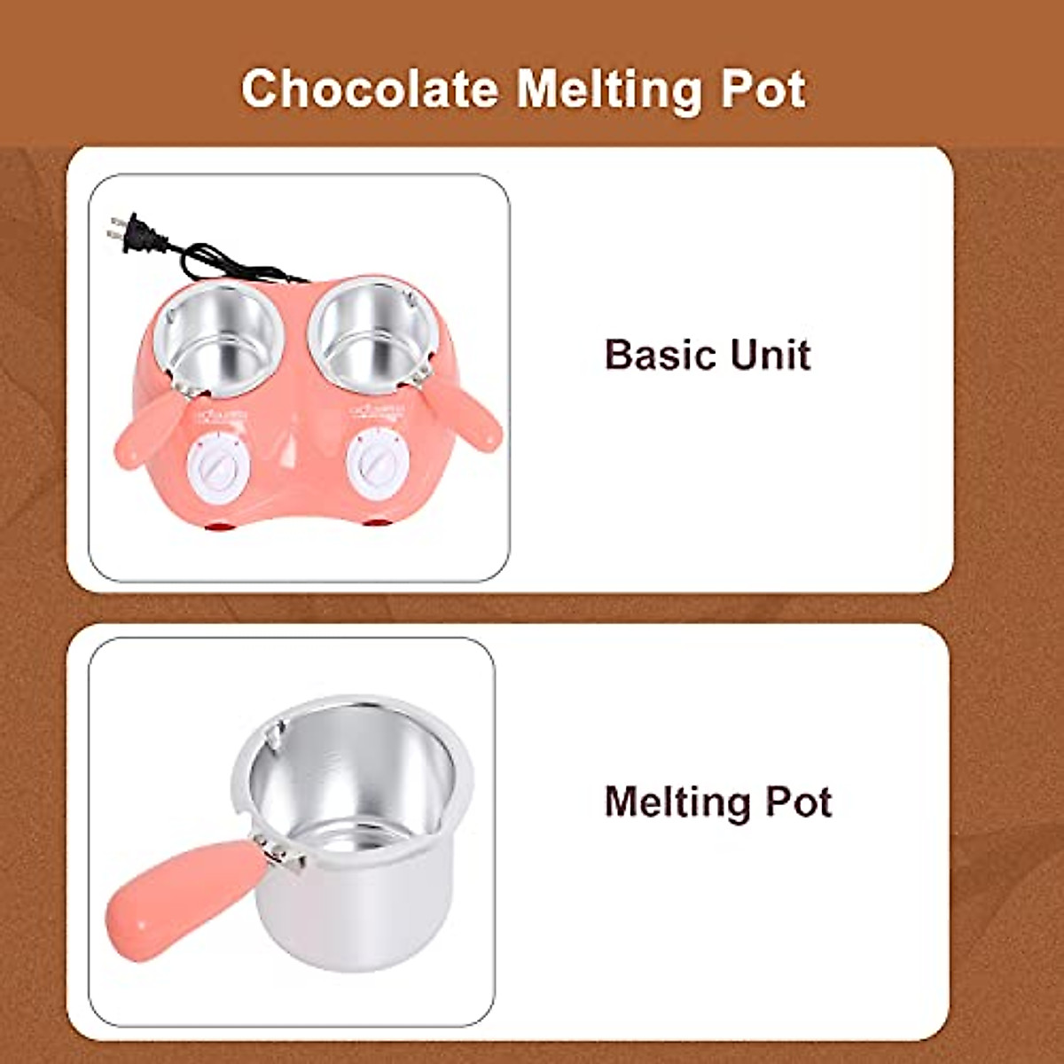 Chocolate Melting Pot Electric Fondue Melter Machine Set with Mold DIY Pink Stainless Steel Plastic Home Candy Chocolate Making Melting Pot Kitchen Tool Double-pot