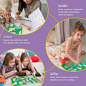 CHEFAN Felt/Flannel Board Story Set of 4, PRECUT Felt Pieces for Preschool Toddlers, Stone Soup, The Three Billy Goats Gruff, Jack and Beanstalk, The Boy Who Cried Wolf