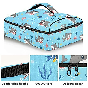 Kcldeci Insulated Thermal Food Carrier Insulated Casserole Carrier for Hot or Cold Food,Cool Jaw Surf Cartoon Insulated Tote Bag for Potluck Cookouts Parties Picnic,Lasagna Lugger