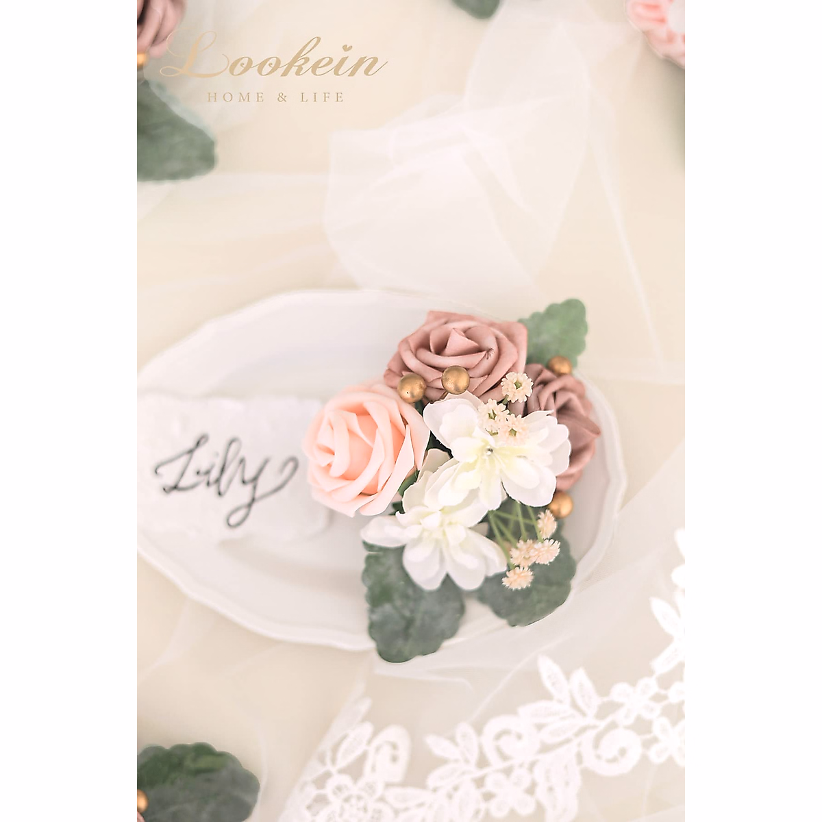 Lookein Set of 2 Bridesmaid Corsage for Wedding Flowers Shoulder Corsages Bridesmaid Gift Corsage Wristlet for Prom for Wedding Ceremony, Dusty Rose