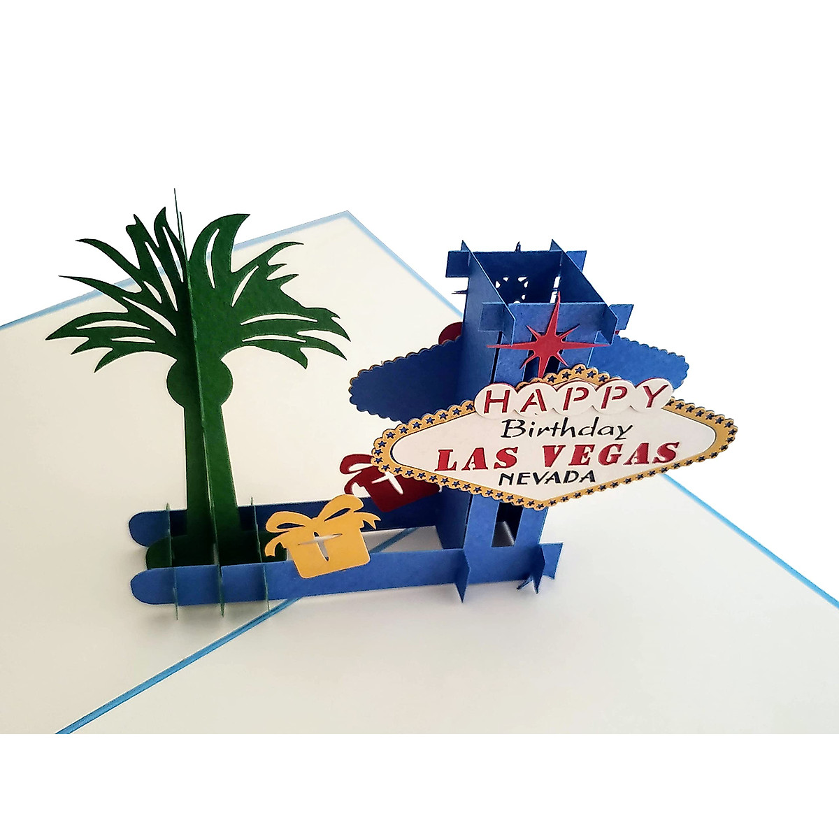 iGifts And Cards Unique Happy Birthday Blue Cover Las Vegas 3D Pop Up Greeting Card - Fun, Special Occasion, Congratulations, Celebration, Feliz Cumpleaños, Best Friend, Cute, Sin City, Famous, Unique