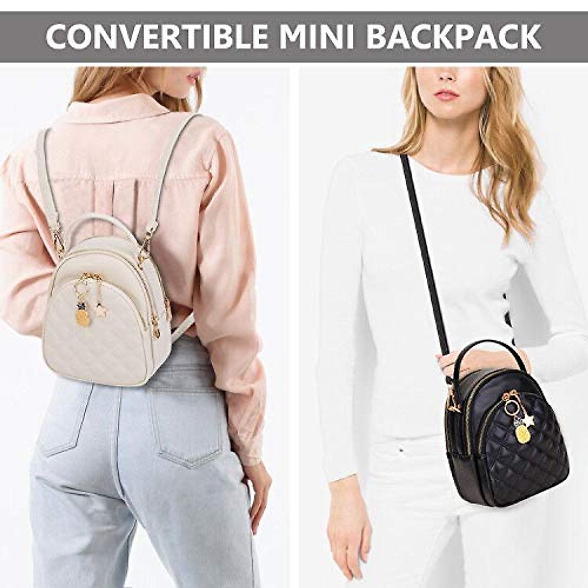 Mini Backpack Purse,VONXURY Fashion Small Leather Quilt Backpack Convertible Casual Travel Daypack for Women Ladies Girls