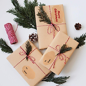 Cualfec Kraft Paper Tag Stickers Blank Labels for Christmas Package, Mason Jars, Bottles, Candle Containers 2" x 3" Large Labels - 100 x 2 Rolls