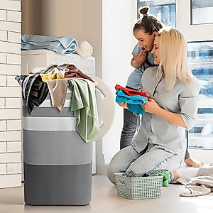 Clothes laundry hamper with lid,110L large dirty laundry hampers with Collapsible and Removable Bag,Tall laundry basket for Corner Bedroom Toys, Gradient Grey