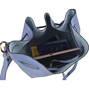 QZUnique Handbag Set Women's PU Leather Drawstring Bucket Bag Crossbody Shoulder Bags Purses Set With Colorful Strap Blue