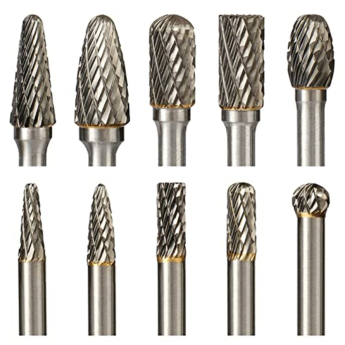 Carbide Burr Set Die Grinder Bits Rotary Tool Bits 1/4" Shank 10 PC Double Cut Wood Carving Accessories Cutting Burrs Metal Grinding Engraving Polishing Porting Trimming