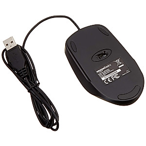 Amazon Basics 3-Button Wired USB Computer Mouse, Black