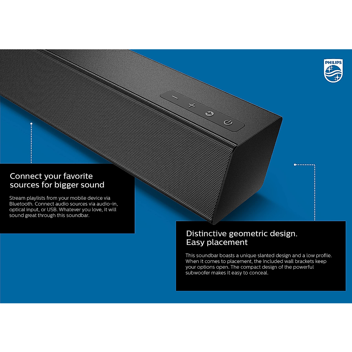 PHILIPS B5305 2.1 Soundbar Speaker with Wireless Subwoofer, Remote Control, Bluetooth Streaming and HDMI ARC (TAB5305) (Renewed)