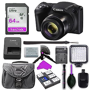 Canon PowerShot SX420 is (Black) with 42x Optical Zoom and Built-in Wi-Fi with 64GB SD Memory Card + Mini Stable Tripod and Grip + LED Video Light Accessory Bundle