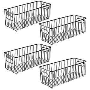 mDesign Deep Metal Bathroom Storage Organizer Basket Bin - Farmhouse Wire Grid Design - for Cabinets, Shelves, Closets, Vanity Countertops, Bedrooms, Under Sinks - 4 Pack - Graphite Gray