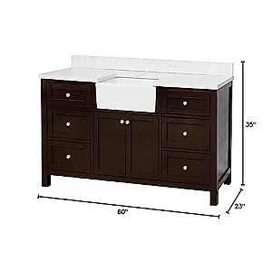 Kitchen Bath Collection Yorkshire 60-inch Farmhouse Single Bathroom Vanity (Engineered Marble/Chocolate): Includes Chocolate Cabinet with Engineered Marble Countertop and White Apron Sink